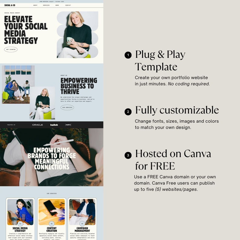 Canva Website Template for Social Media Agency, Social Media Manager ...