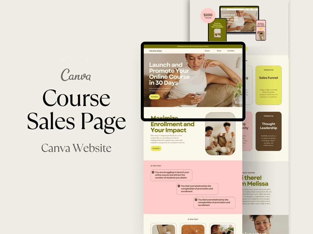 Canva Sales Page Canva Website Template Coaching Course - Etsy