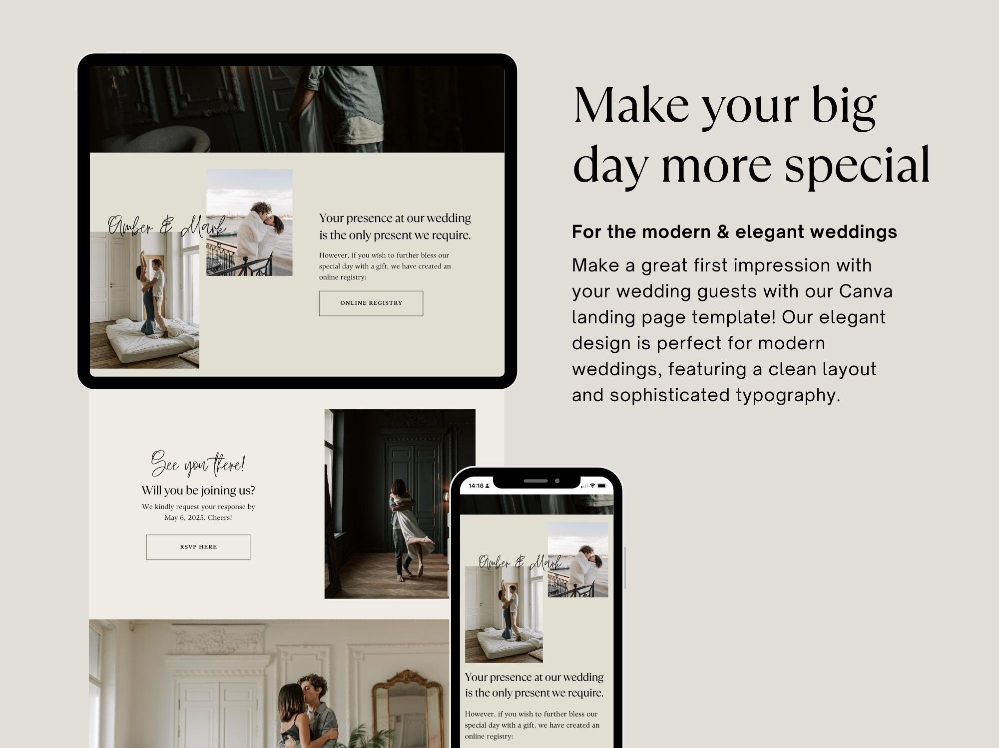 Wedding Mini Website, Editable Canva Template Digital Invitation ...