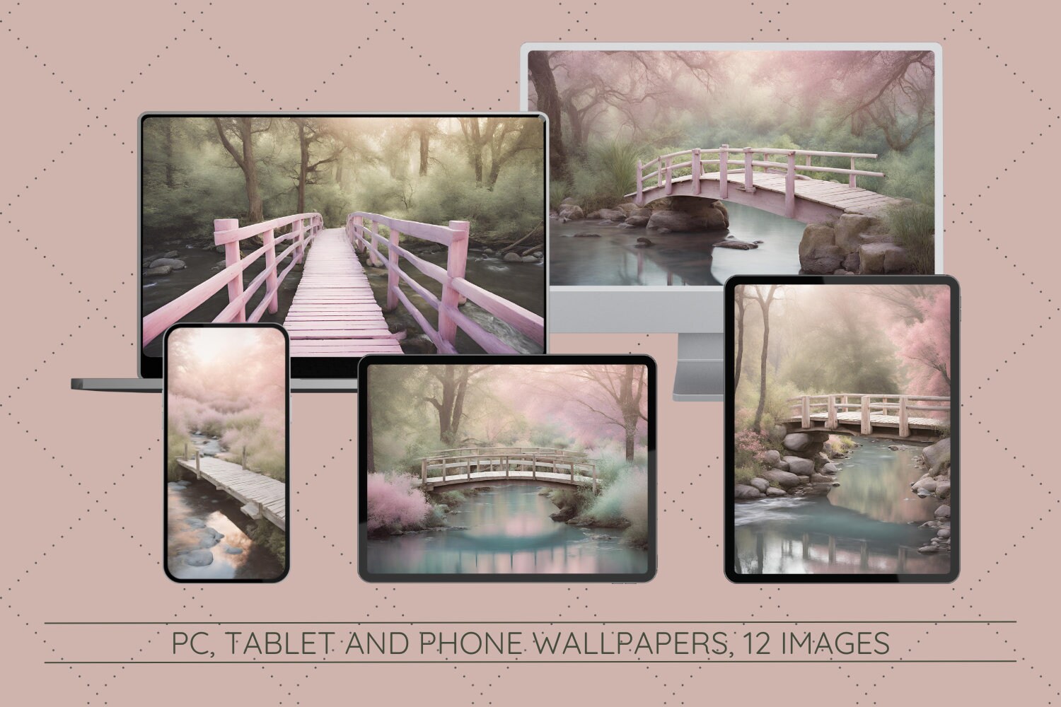 Pastel Wood Bridges Wallpaper Bundle, 6 Phone Wallpapers, 6 Desktop ...