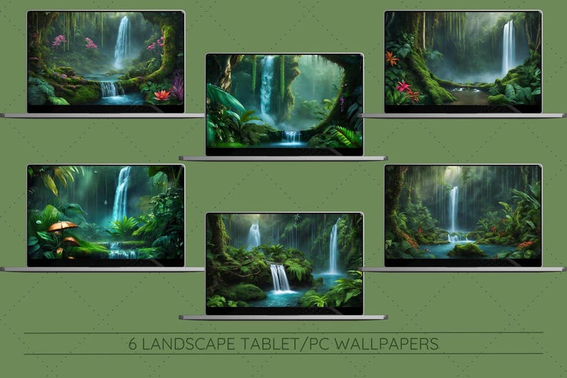 Dreamy Rainforest With Waterfalls Wallpaper Bundle, 6 Desktop/tablet ...
