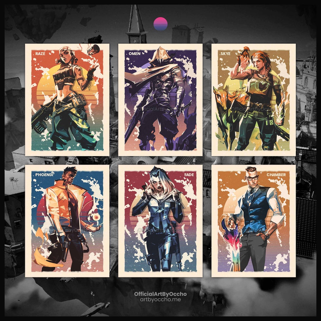 Valorant Poster Raze, Omen, Skye, Phoenix, Fade, Chamber Gaming Wall ...