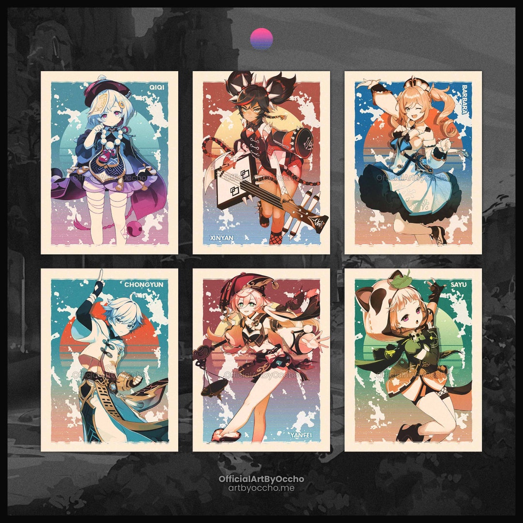 Genshin Impact Poster Qiqi, Xinyan, Barbara, Chongyun, Yanfei, Sayu ...