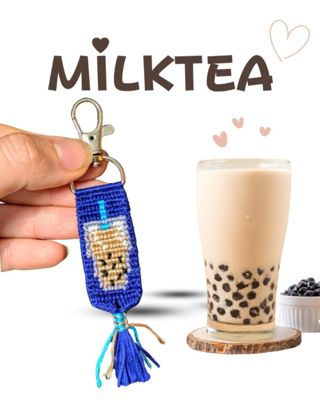 Bubble Tea, Milk Tea, Boba Drink, Hand-knotted Keychain (made to Order ...