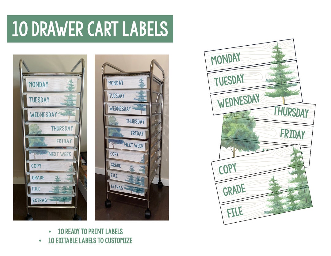 Woodsy Forest Classroom Decor - Rolling Cart Teacher Trolley Labels - Etsy