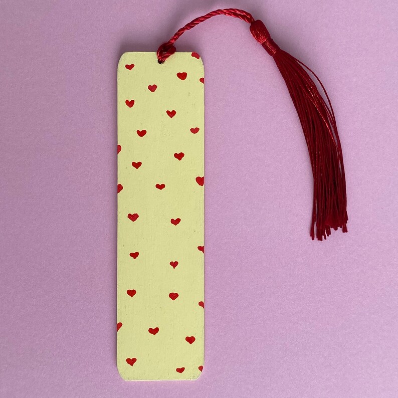 Red Heart Wooden Bookmark Book Lovers Gift With Tassels Handmade - Etsy
