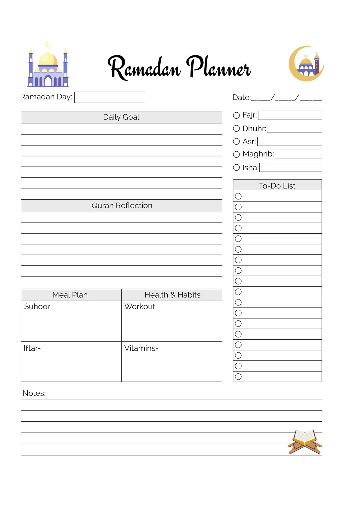 1-month Ramadan Planner (blue) - Etsy