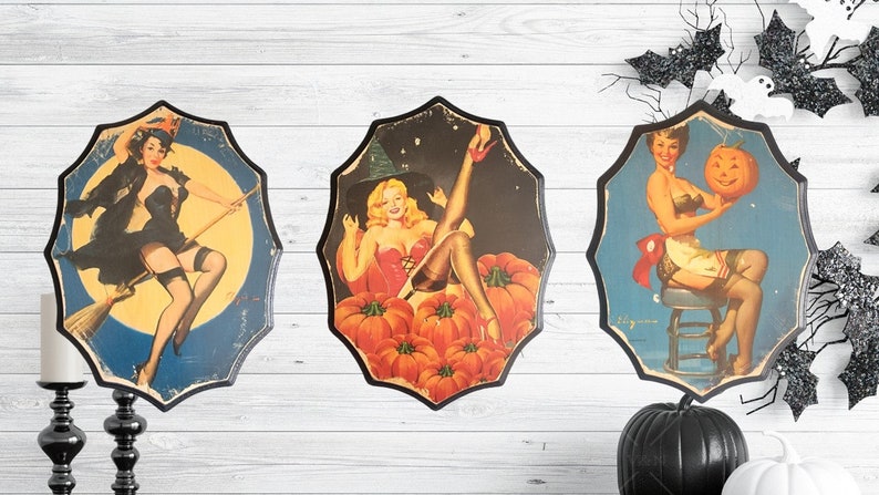 Vintage Halloween Pin-up Girl Wooden Wall Art (9x12in) - Etsy