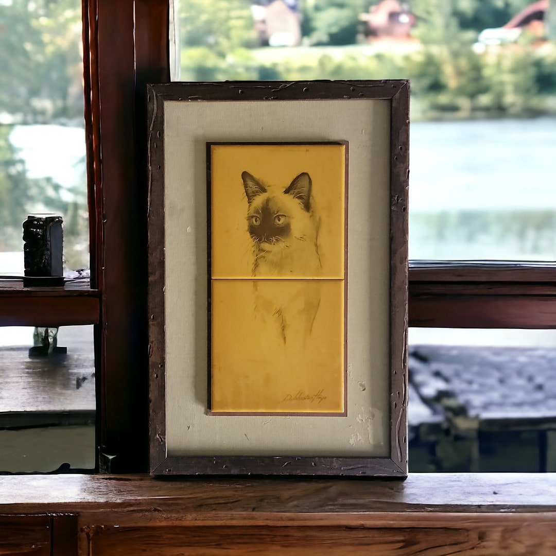 Vintage Doris Johnston Hays Siamese Cat Ceramic Tile Framed Art Series ...