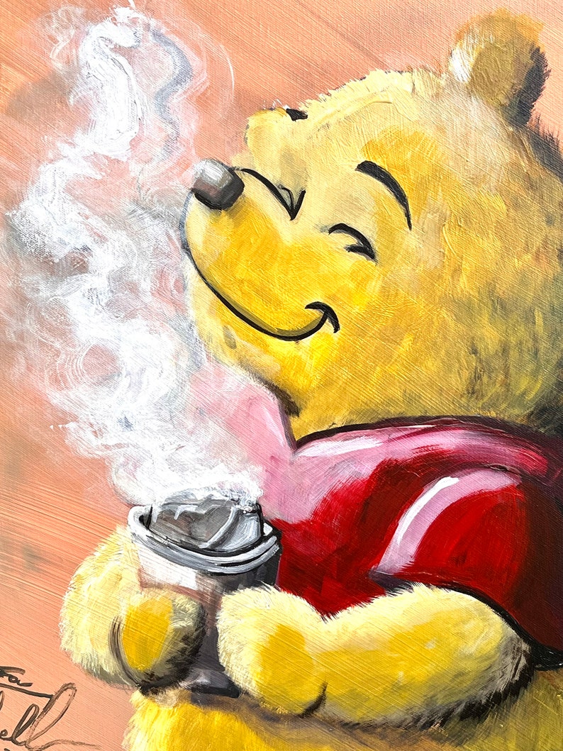 Original Painting of Winnie the Pooh Drinking Hot Chocolate Mix With ...