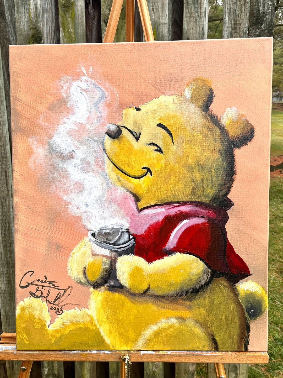Original Painting of Winnie the Pooh Drinking Hot Chocolate Mix With ...