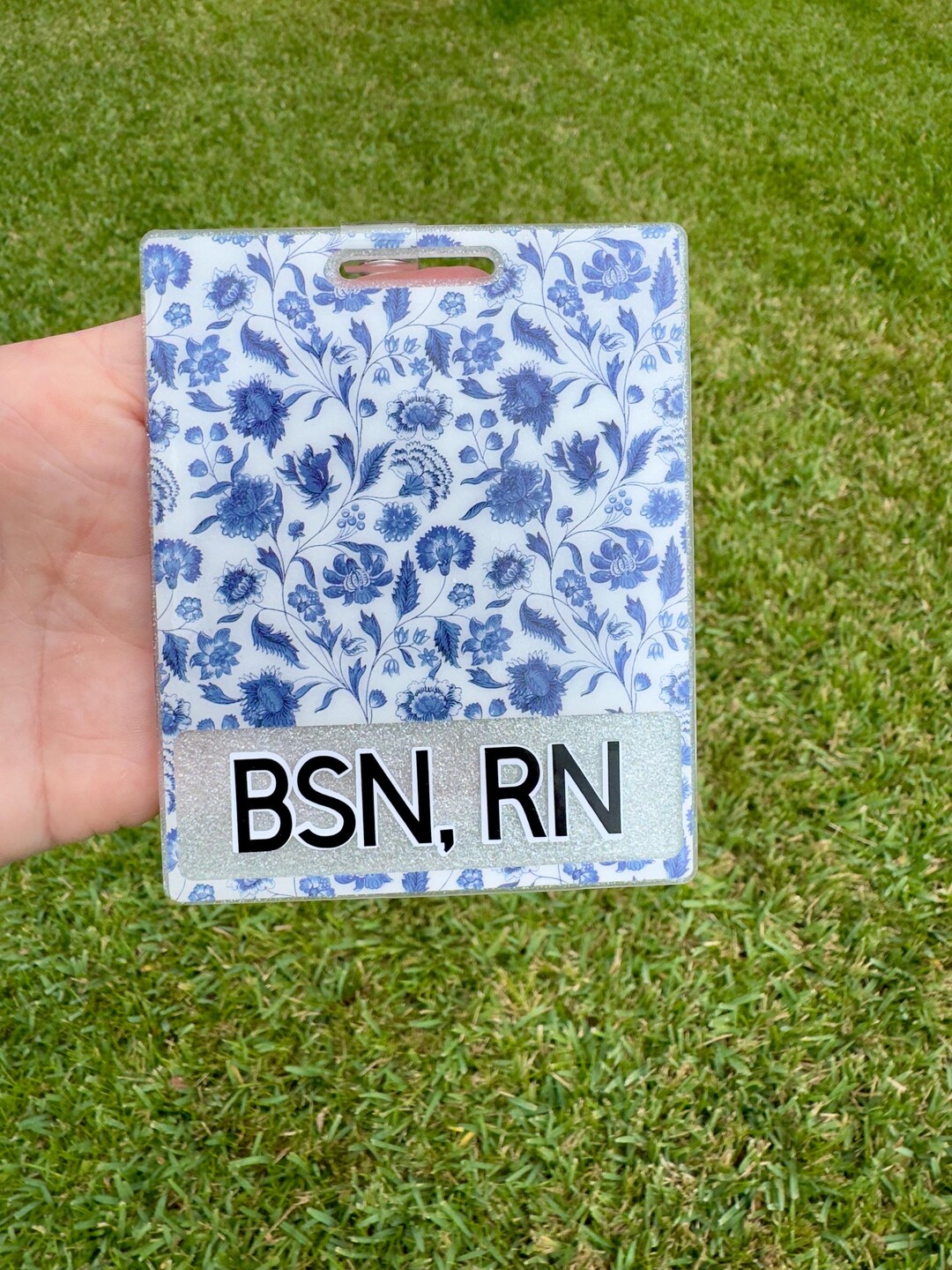 Blue Floral Bow Badge Buddy| Nursing Badge Buddy| Medical Badge ID ...