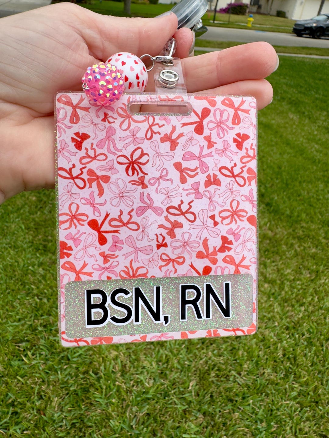 Red and Pink Bow Badge Buddy| Medical Badge ID| Badge Backing| Badge ...