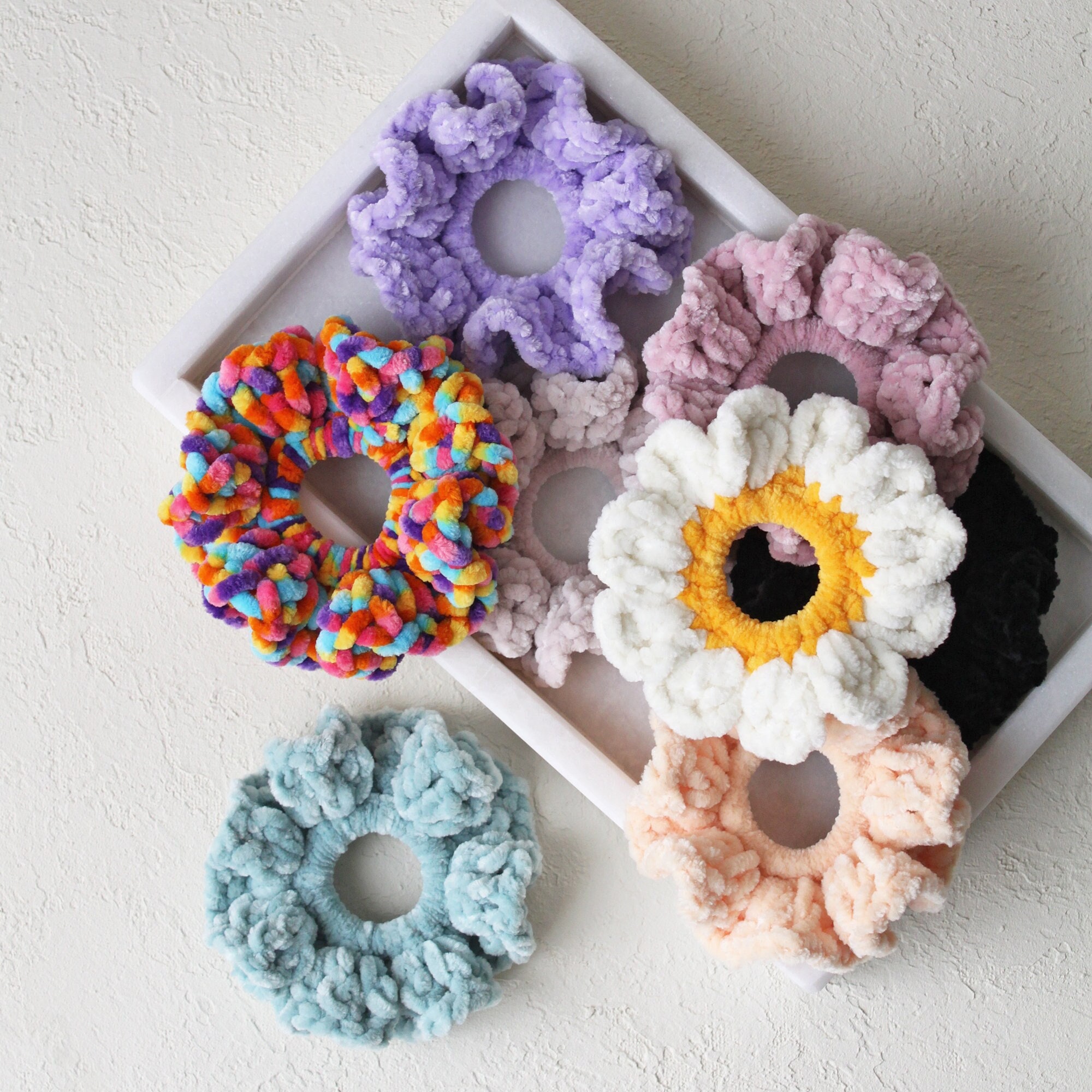 Knit Scrunchies, Crochet Velvet Scrunchie, Soft Hair Tie, Colorful ...