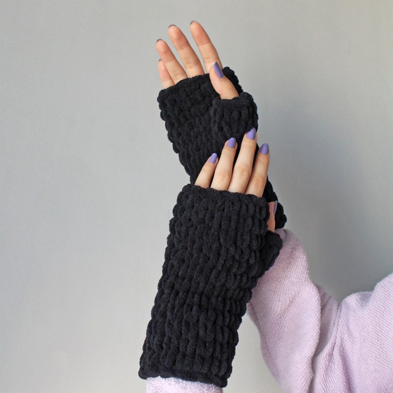 Texting Gloves, Chunky Knit Fingerless Mittens, Knitted Wrist Warmers ...