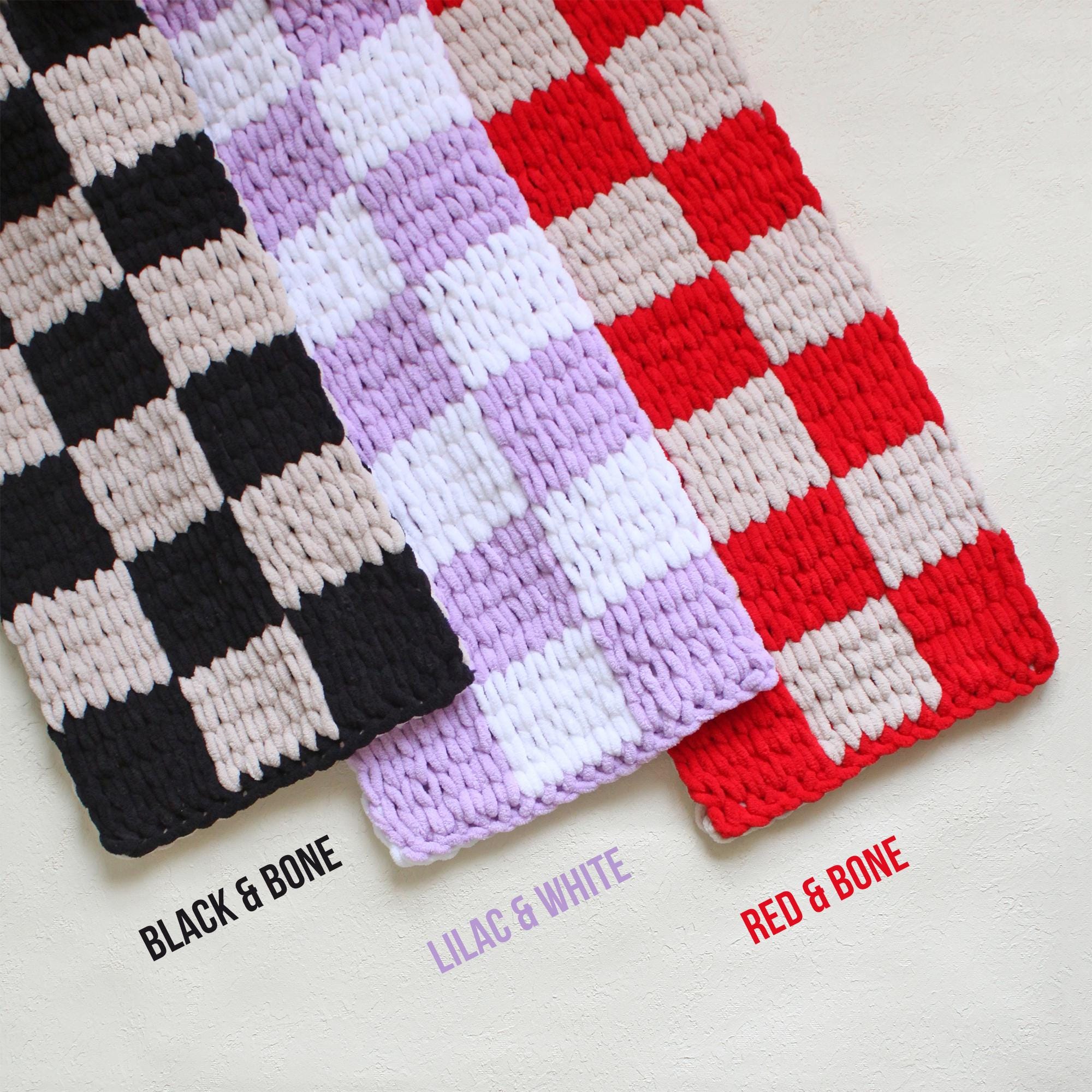 Checkerboard Knit Big Scarf, Checkered Chunky Scarf, Oversize Knit ...