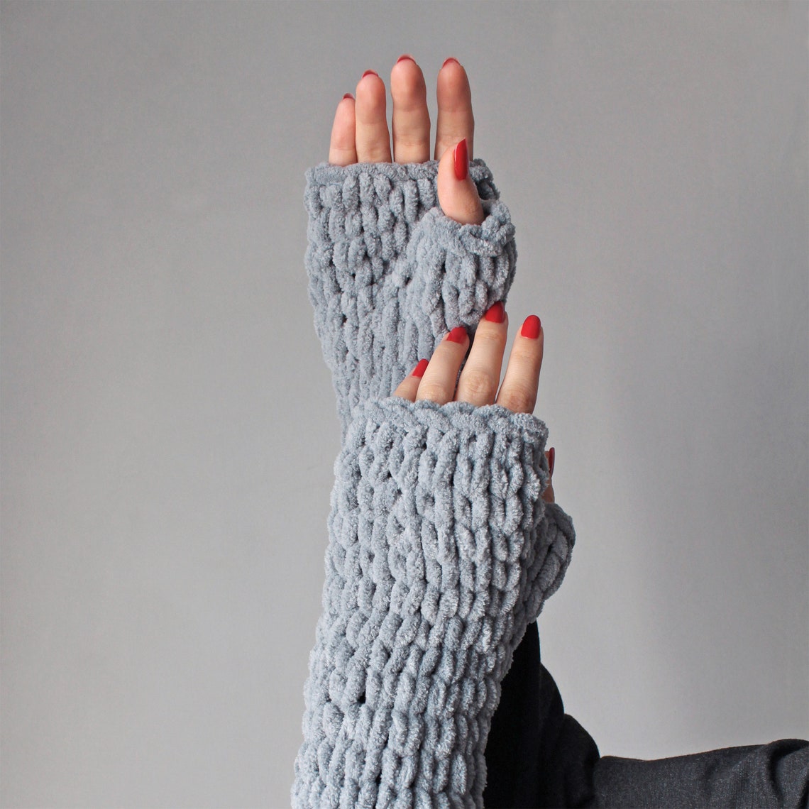 Gray Fingerless Gloves, Knit Fingerless Mittens, Super Soft Gloves ...