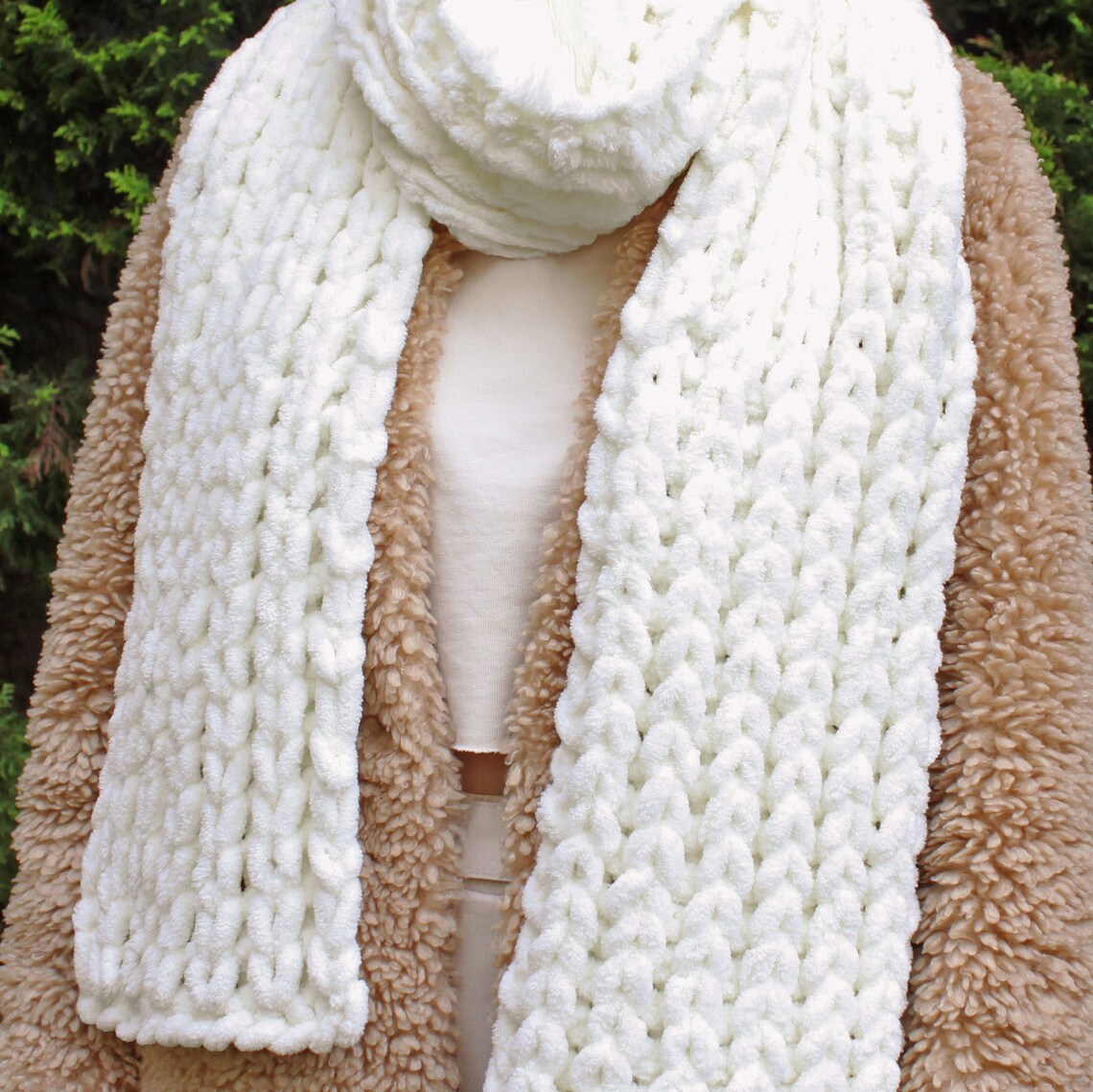 Super Soft Knit Scarf, Cream Bulky Scarf, Chenille Scarf, Cozy Knit ...