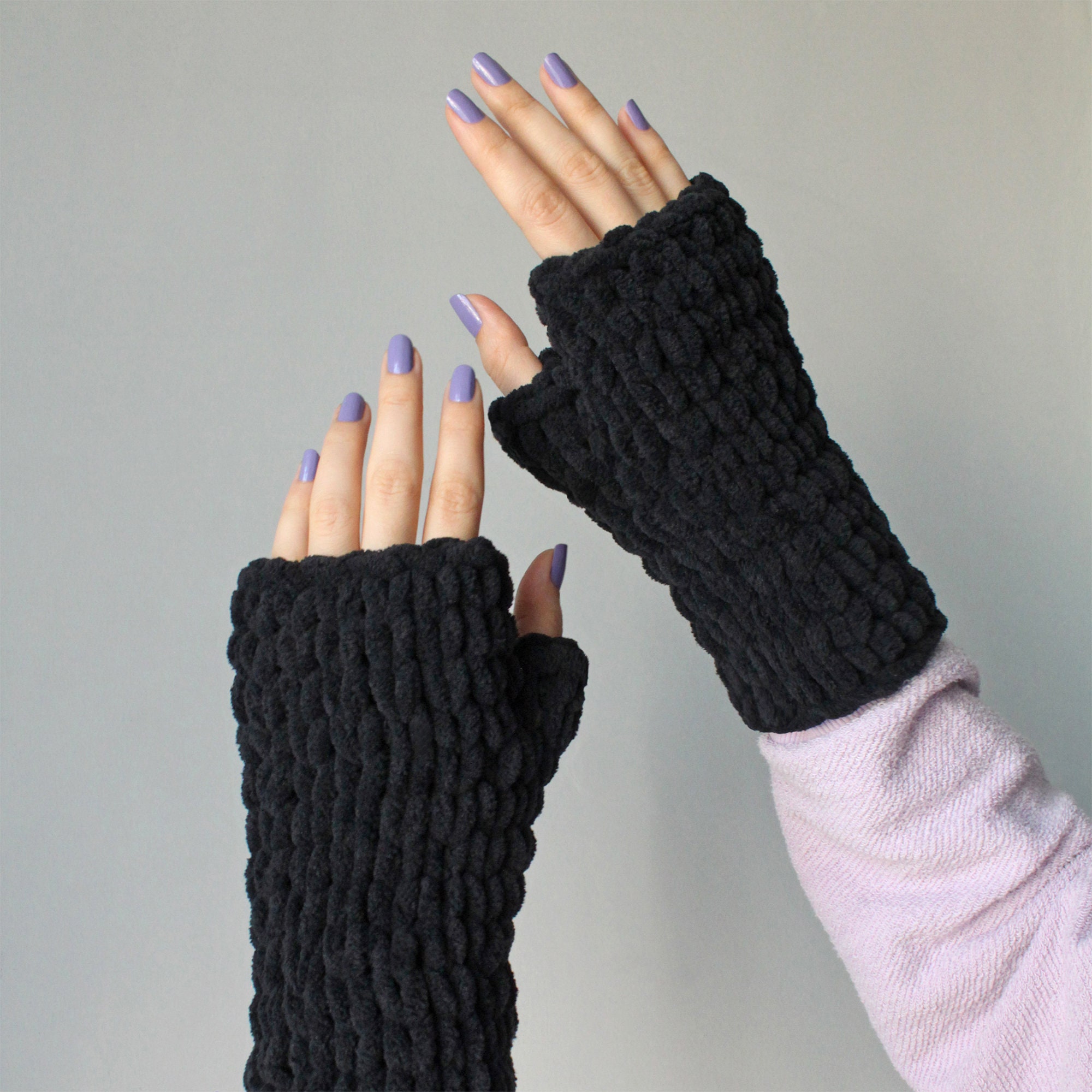 Texting Gloves, Chunky Knit Fingerless Mittens, Knitted Wrist Warmers ...
