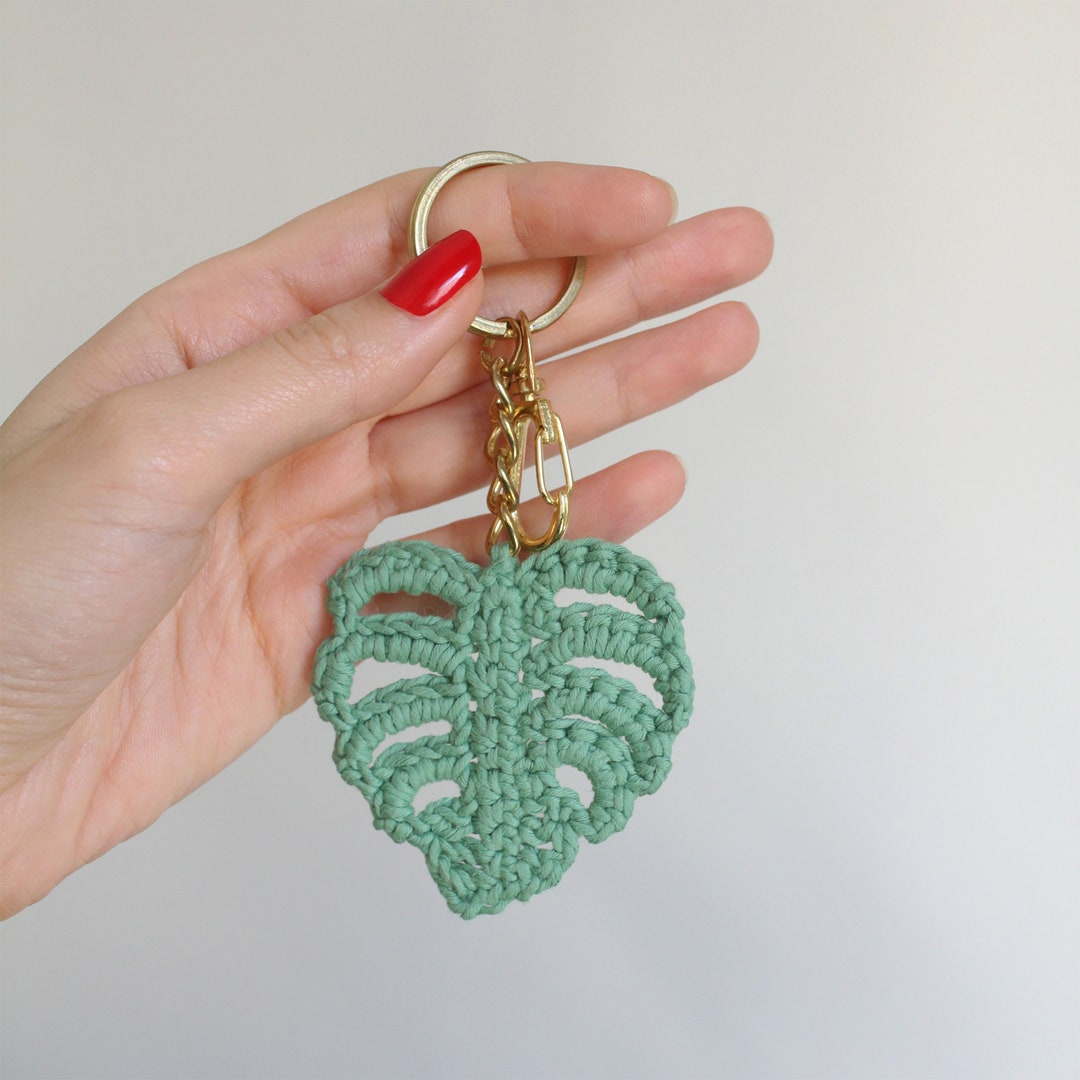 Monstera Bag Charm, Crochet Monstera Keychain, Leaf Purse Charm ...