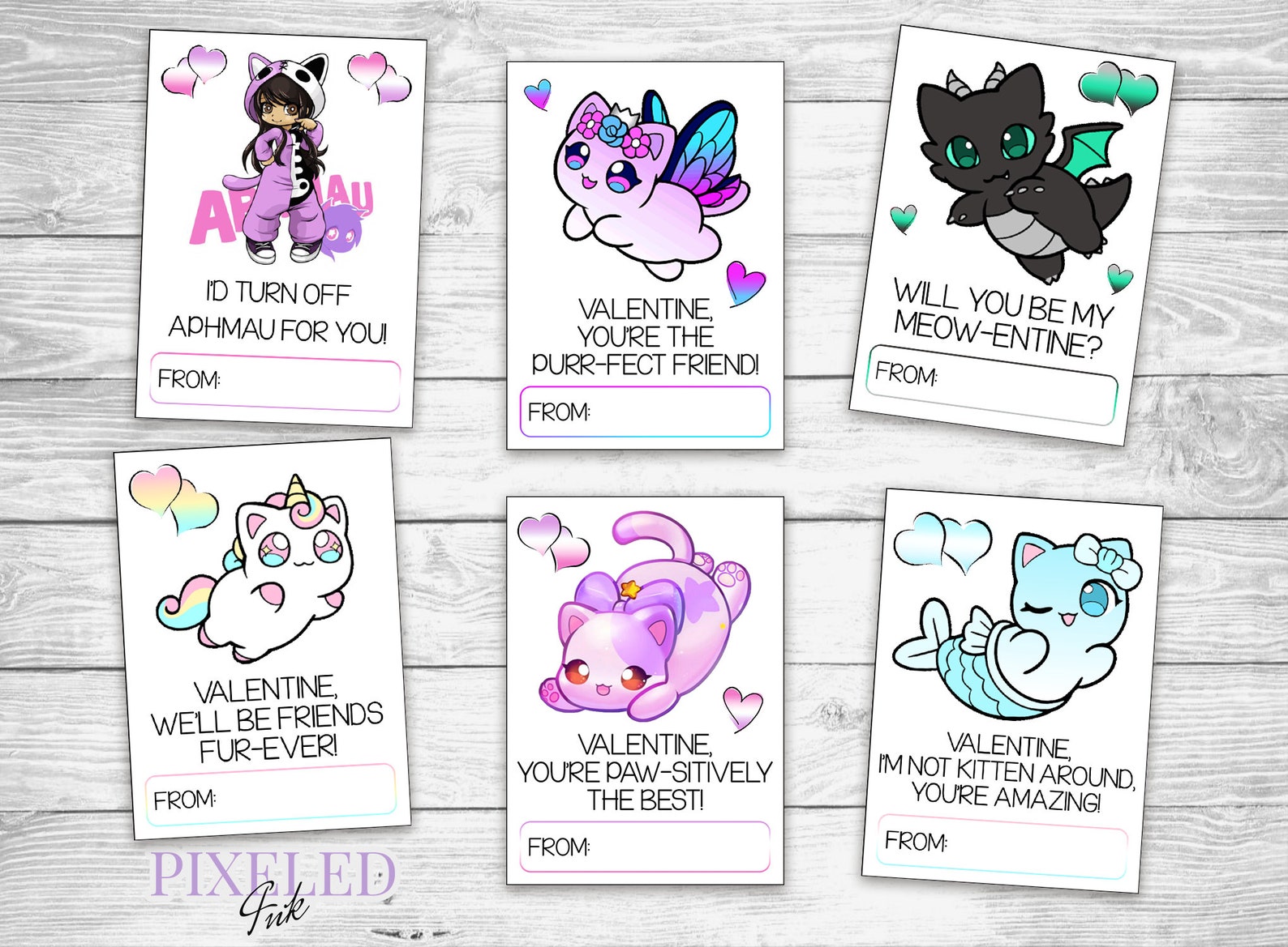 Print & Cut for You Aphmau Meemeows Valentine's Day Cards - Etsy