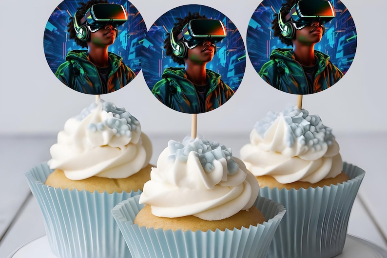 VR Game Party Cupcake Toppers - Instant Download - Gamer Birthday ...