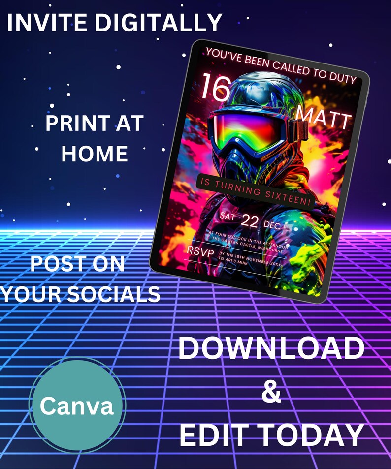 Paintball Birthday Invitation - Editable Digital Invite - Paintball ...