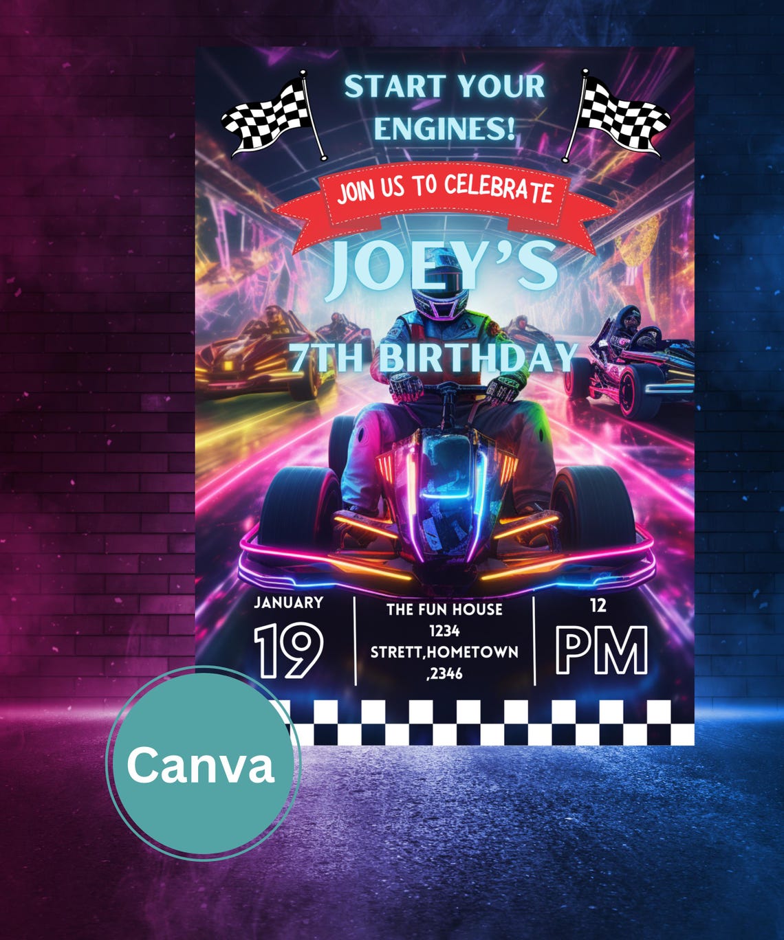 Go Kart Invitation | Go-kart Birthday Invitation | Race Car Invite | Go ...