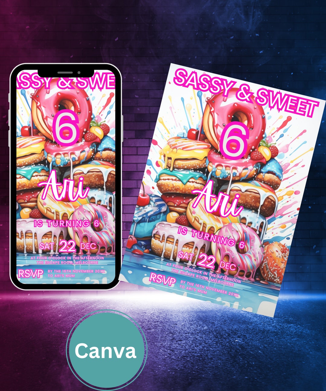 6th Birthday Invitation Sweet Sassy and Six Birthday Invitation Canva ...