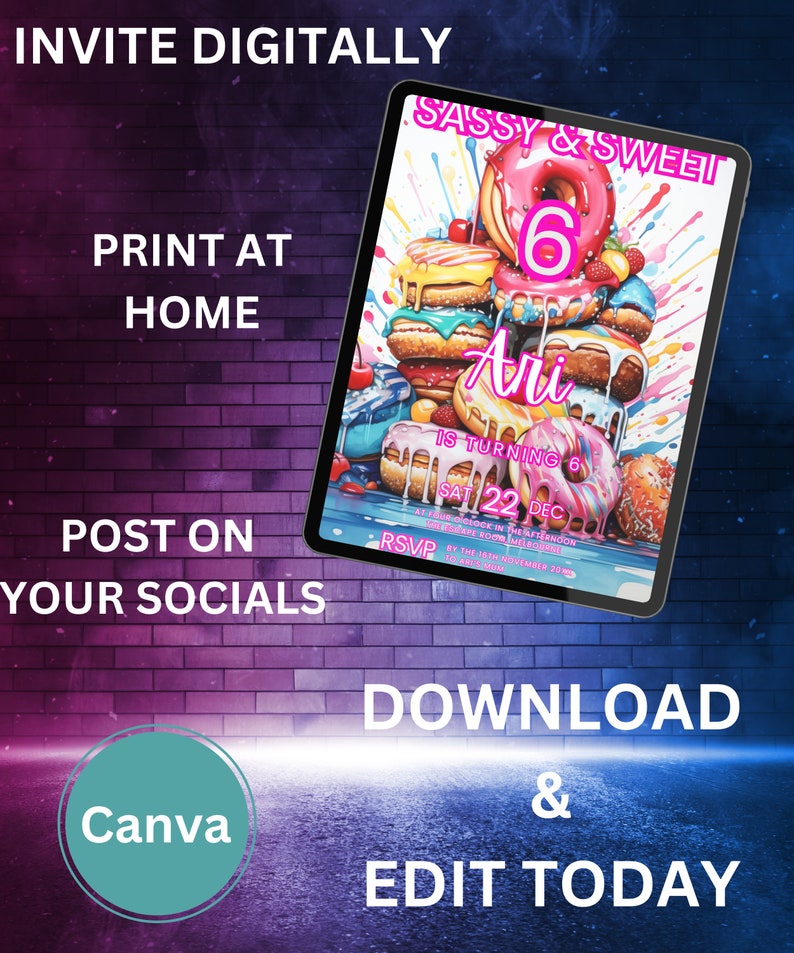 6th Birthday Invitation Sweet Sassy and Six Birthday Invitation Canva ...