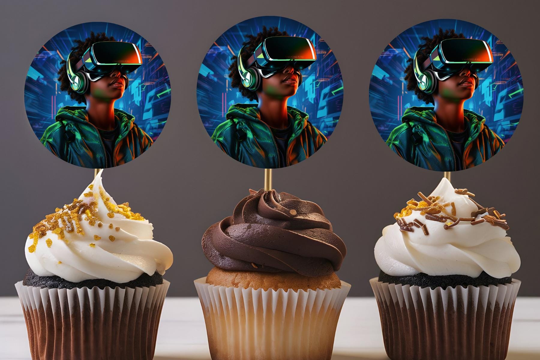 VR Game Party Cupcake Toppers - Instant Download - Gamer Birthday ...