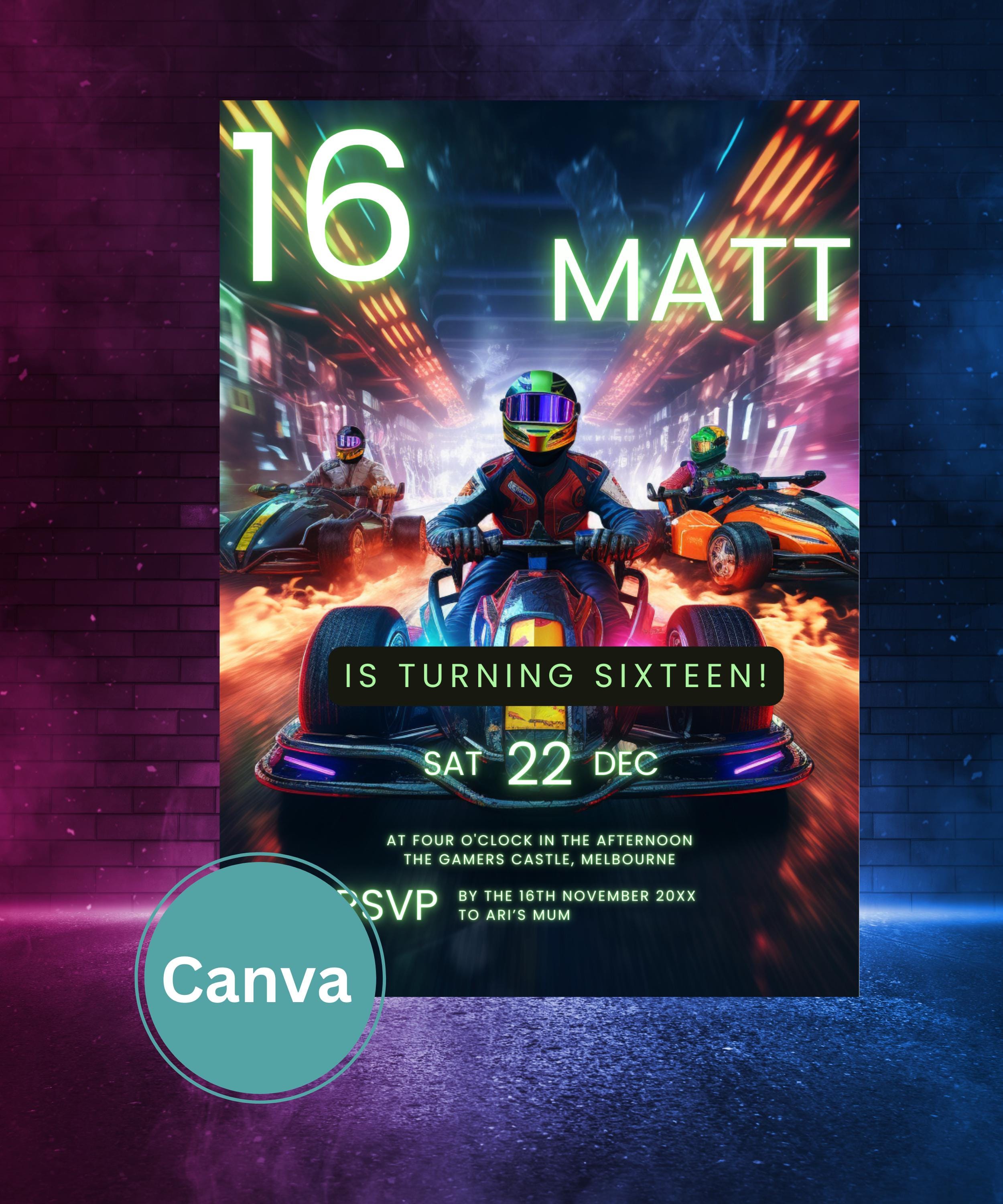 Race Car Invitation | Go Kart Birthday | Go Cart Invitation | Karting ...