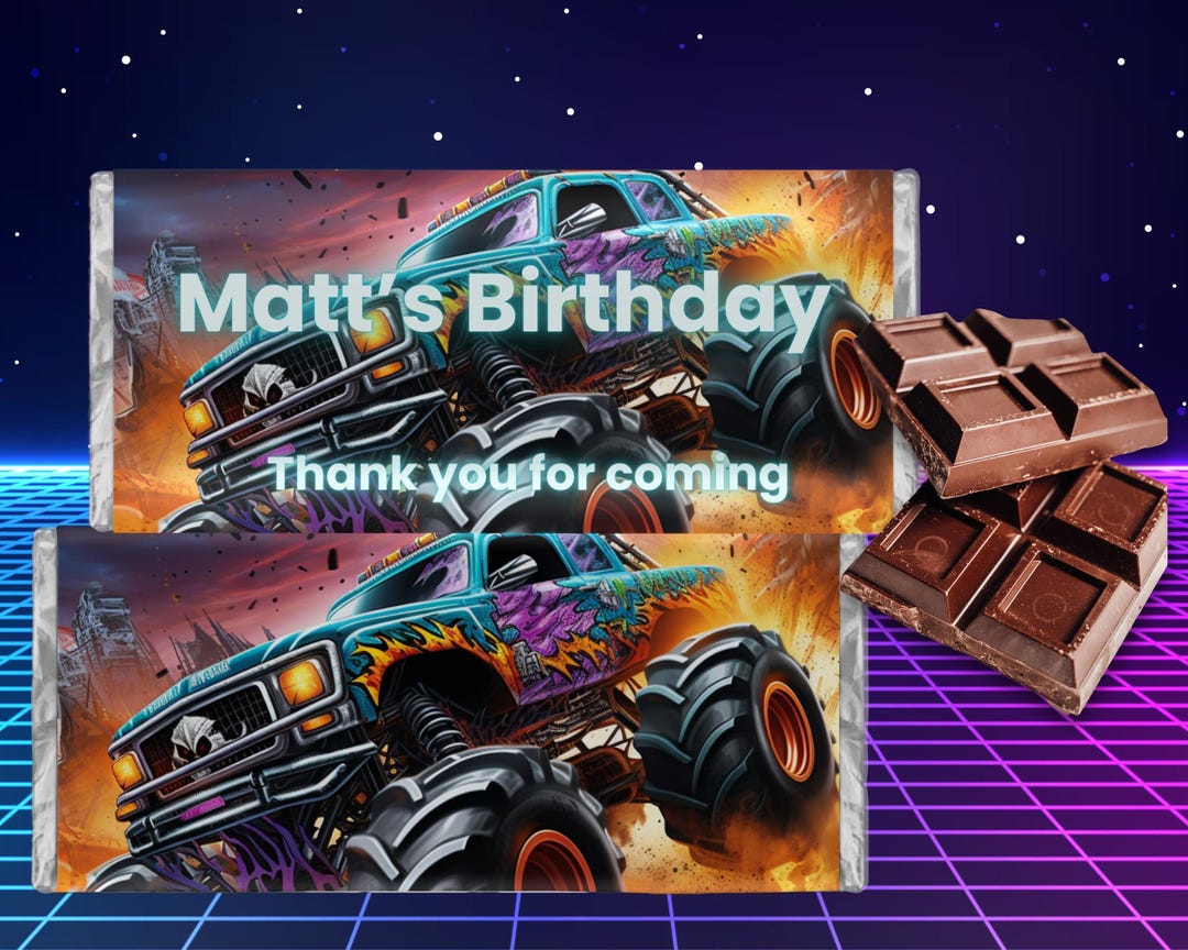 Monster Truck Chocolate Wrapper Template - Customizable Party Favor ...