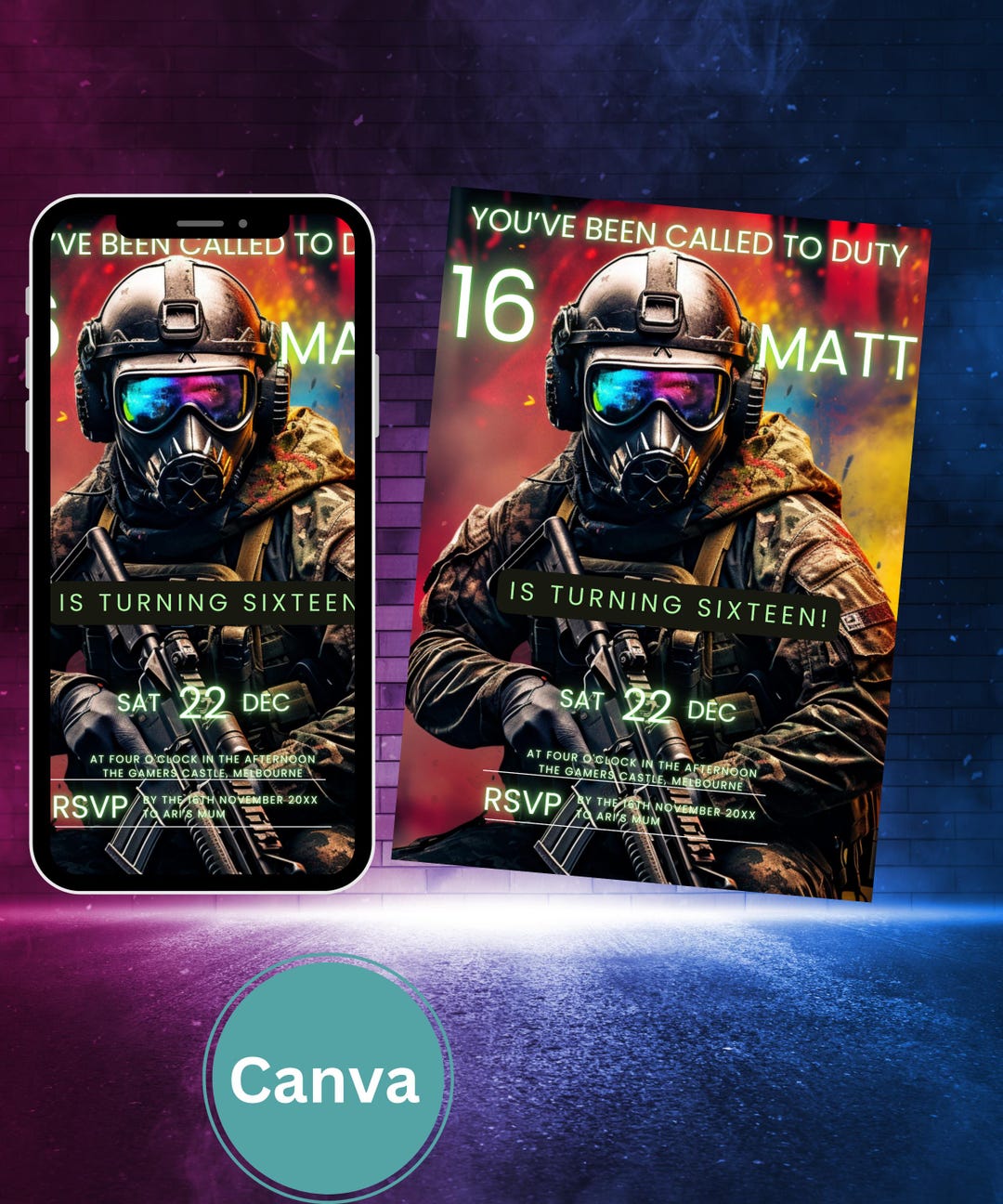 Camo Military Theme, Instant Download, Airsoft Party Invite, Editable ...