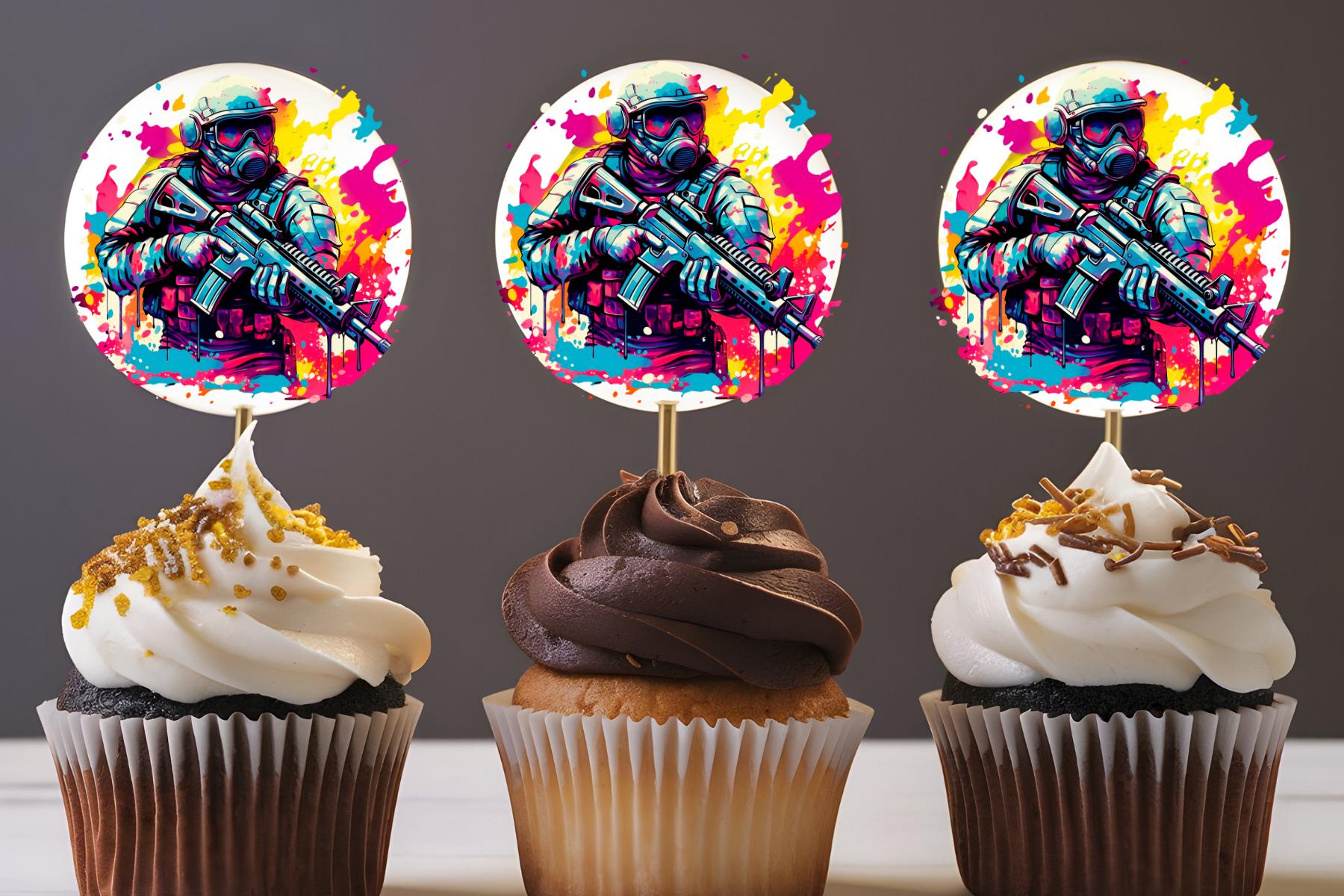 Paintball Cake Topper Slime Cupcake Toppers Laser Tag Game Themed ...