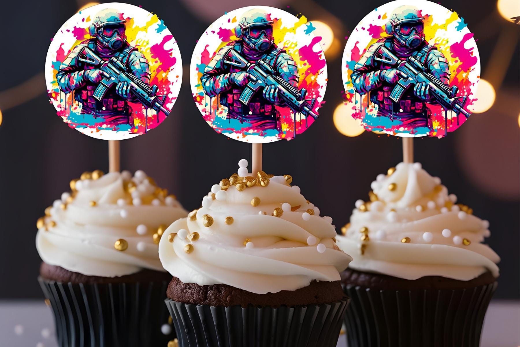 Paintball Cake Topper Slime Cupcake Toppers Laser Tag Game Themed ...