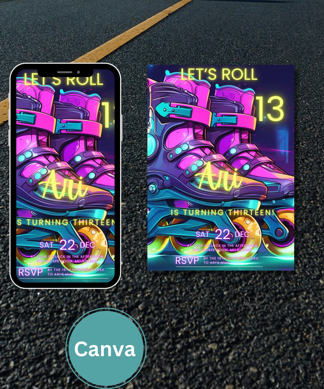 Skating Invitation Let's Roll Roller Let's Roll Party Invitation ...