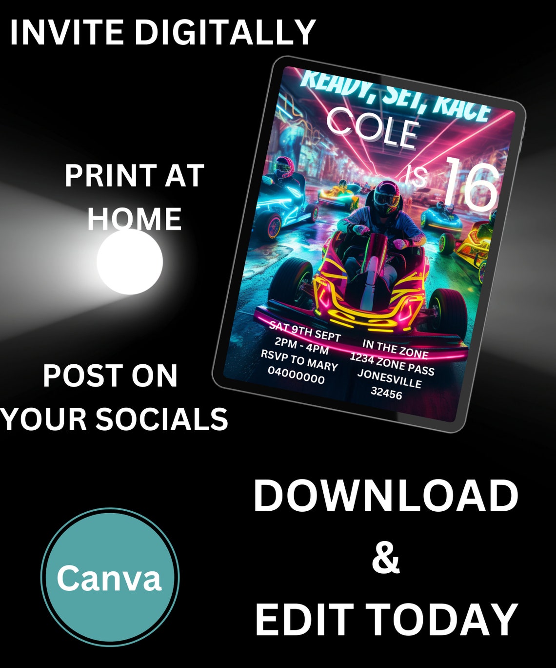 Race Car Invitation | Go Kart Birthday | Go Cart Invitation | Karting ...