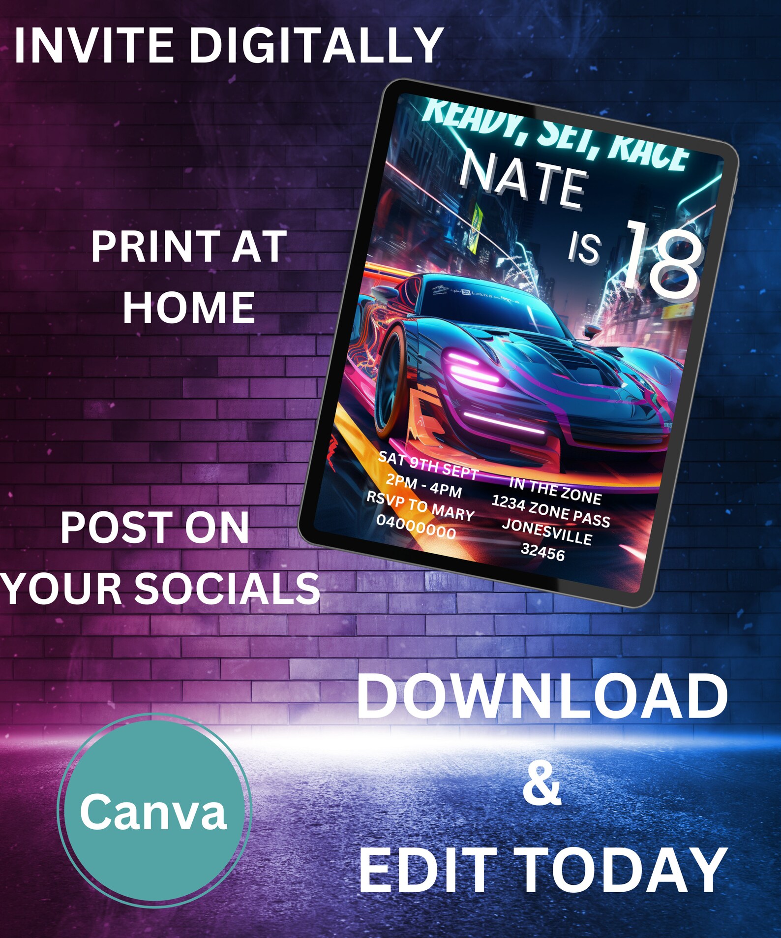 Race Car Invitation Go Kart Birthday Go Cart Invitation - Etsy