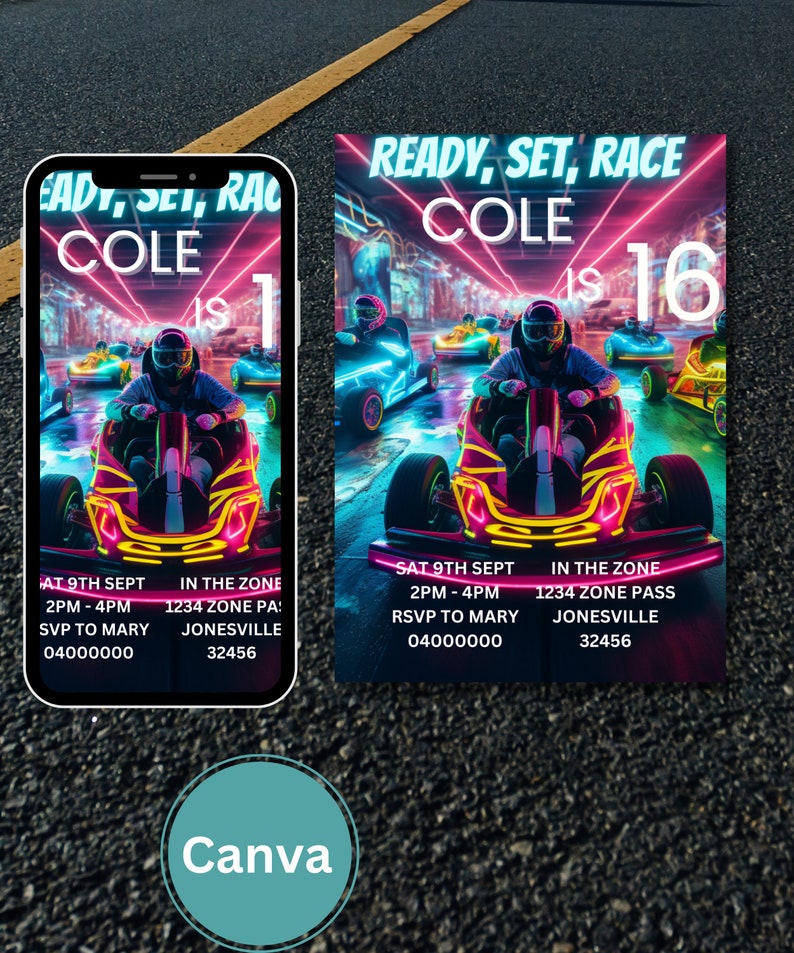 Race Car Invitation | Go Kart Birthday | Go Cart Invitation | Karting ...