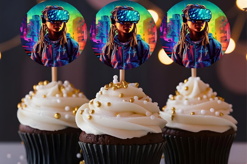 VR Game Party Cupcake Toppers - Instant Download - Gamer Birthday ...