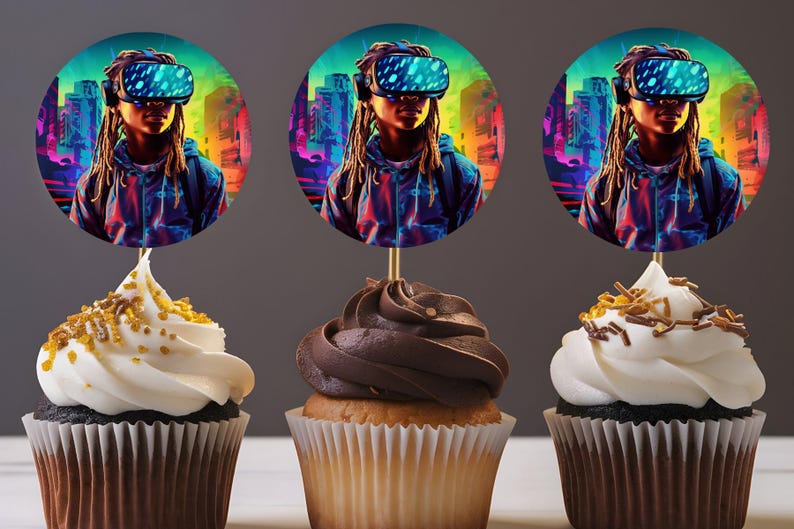 VR Game Party Cupcake Toppers - Instant Download - Gamer Birthday ...