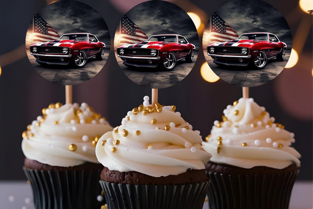 Classic Car Cupcake Toppers, Vintage Car Party Decorations, Birthday ...
