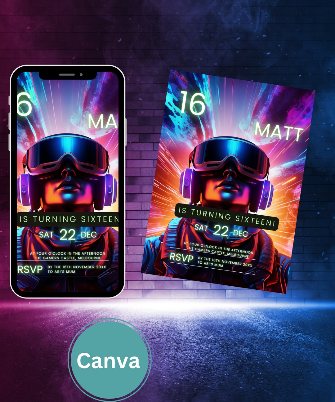 Video Game Invite | Instant Download Vr Invitations | Virtual Reality ...