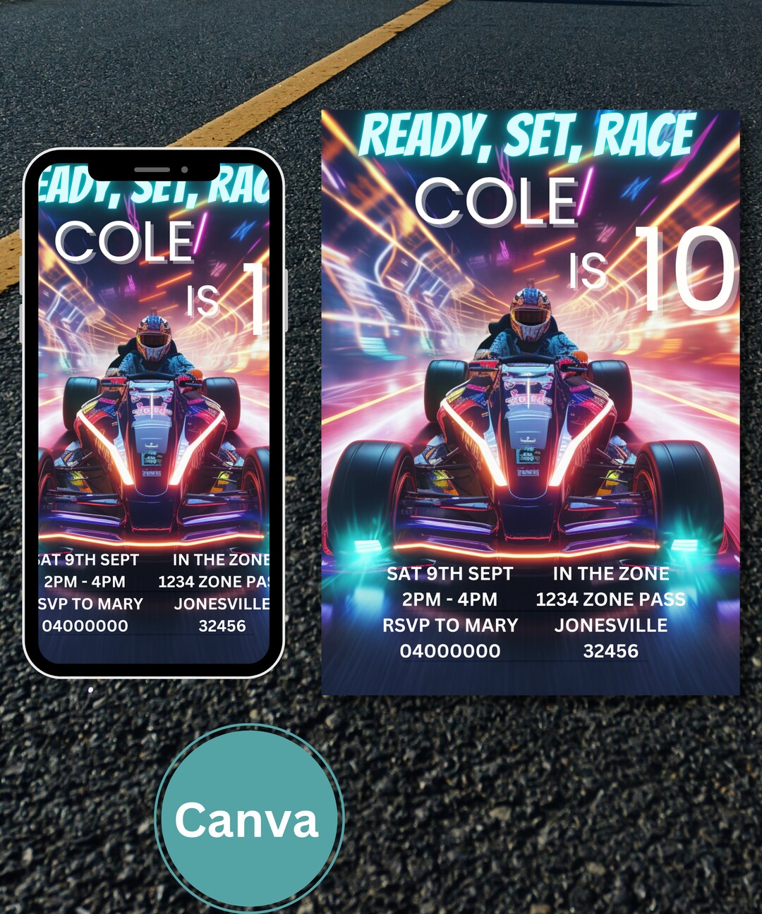 Race Car Invitation | Go Kart Birthday | Go Cart Invitation | Karting ...