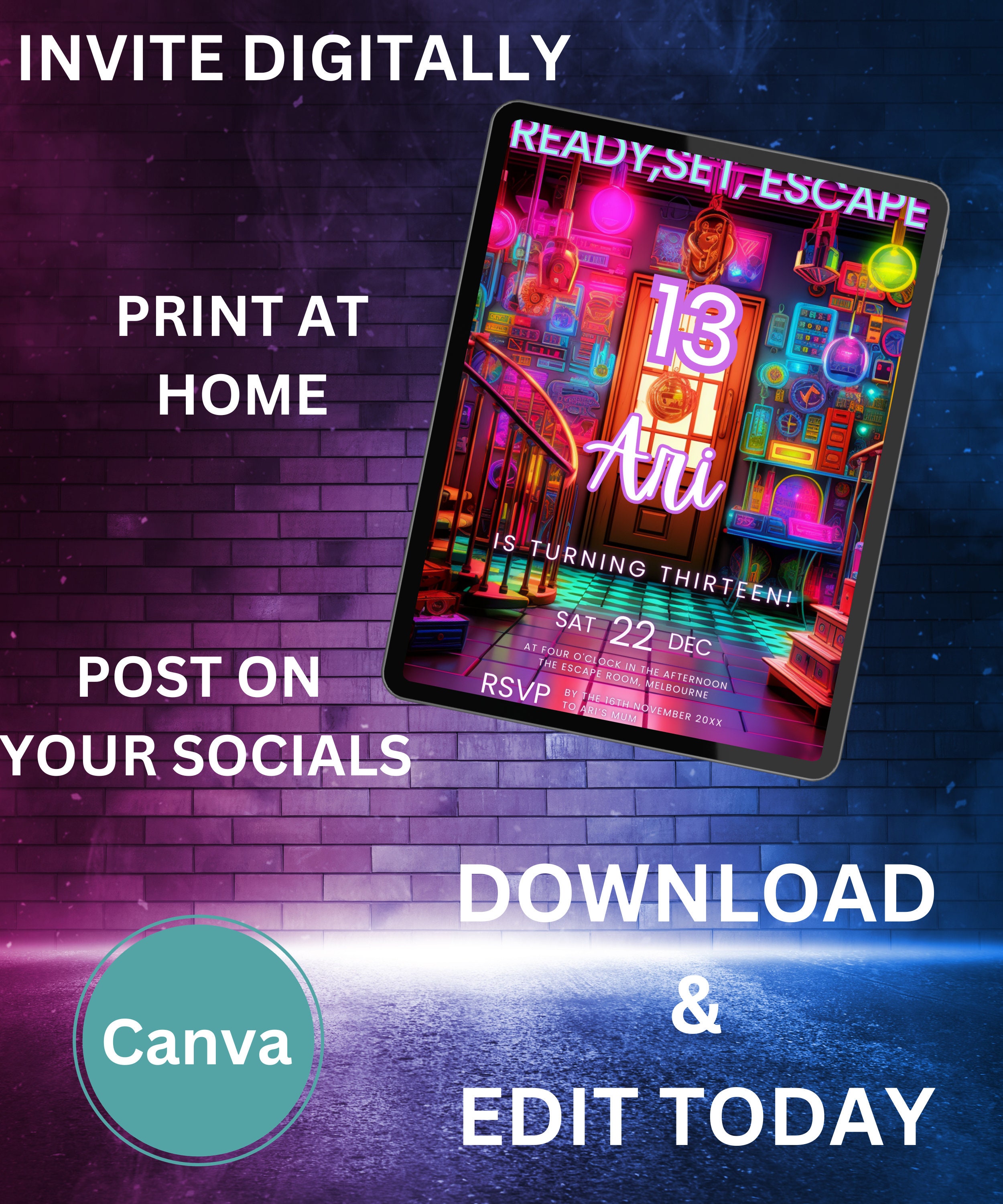 Escape Room Invitations | Escape Room Ticket | Instant Download | Escape Room Party for Girls ...