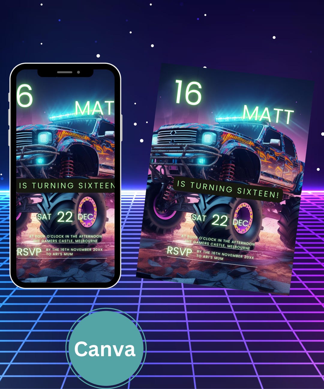 Editable ATV Birthday Invitation - Custom Boys Off-road Party - Monster ...