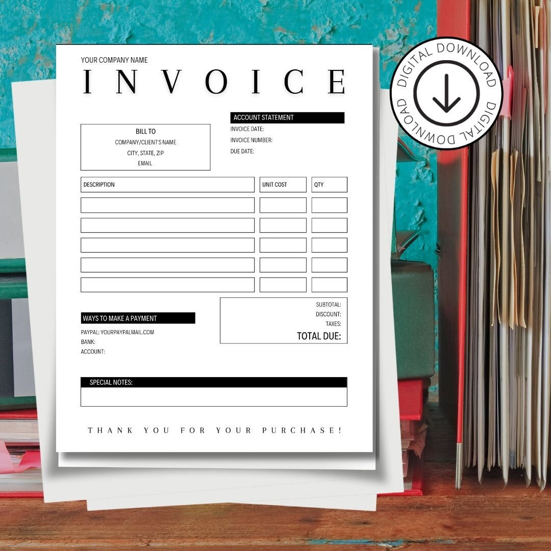 Plantilla de factura editable, formulario de pedido personalizado para ...