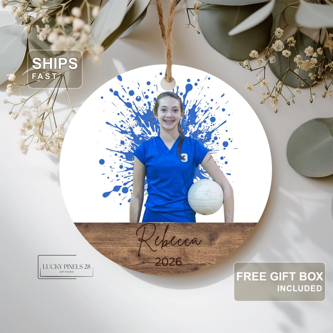 Personalized Photo Volleyball Ornament, Wooden Design Custom Volleyball ...