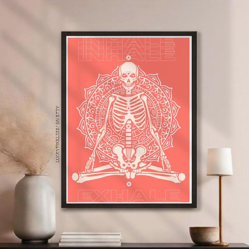 Meditation Skeleton Digital Printable Wall Arts, Living Room Decor ...